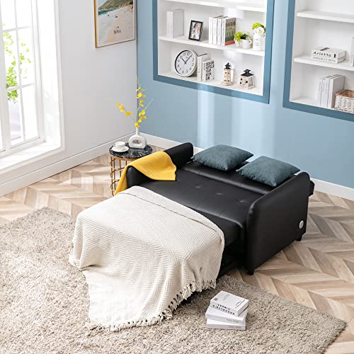 ERYE Black PU Leather Tufted Adjustable Backrest w/Dual USB Ports, 51.5" (L) 33.8" (W) 35" (H)