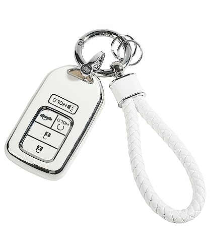 Zlirfy Smart Remote Key Fob Cover,Key Covers for Car Keys with Leather Keychain,Car Cover,Soft TPU Case Protection,Car Keychain Holder Most Model of Cars (for Honda a) 662QCYST002