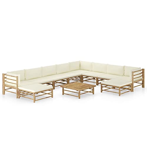 CUMYZO 11 Piece Patio Lounge Set with Cream White Cushions Bamboo 85kg/187lb