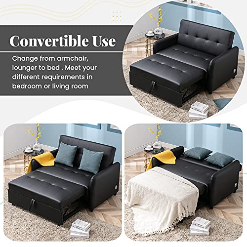 ERYE Black PU Leather Tufted Adjustable Backrest w/Dual USB Ports, 51.5" (L) 33.8" (W) 35" (H)
