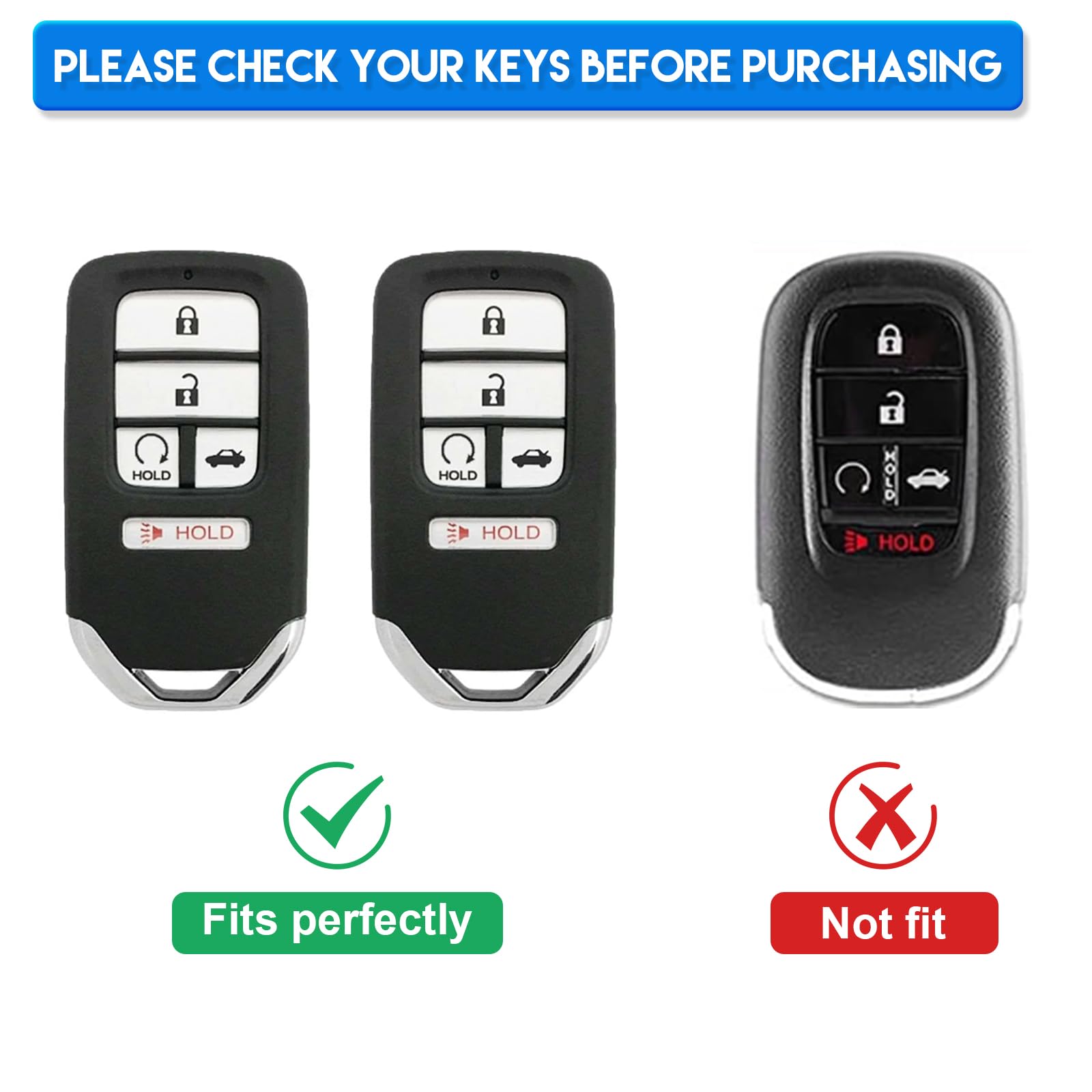 Datanly 2 Pcs Key Fob Cover with Metal Keychain Lanyard Soft TPU Full Protection Key Fob Case Holder(Compatible with Accord, Civic)