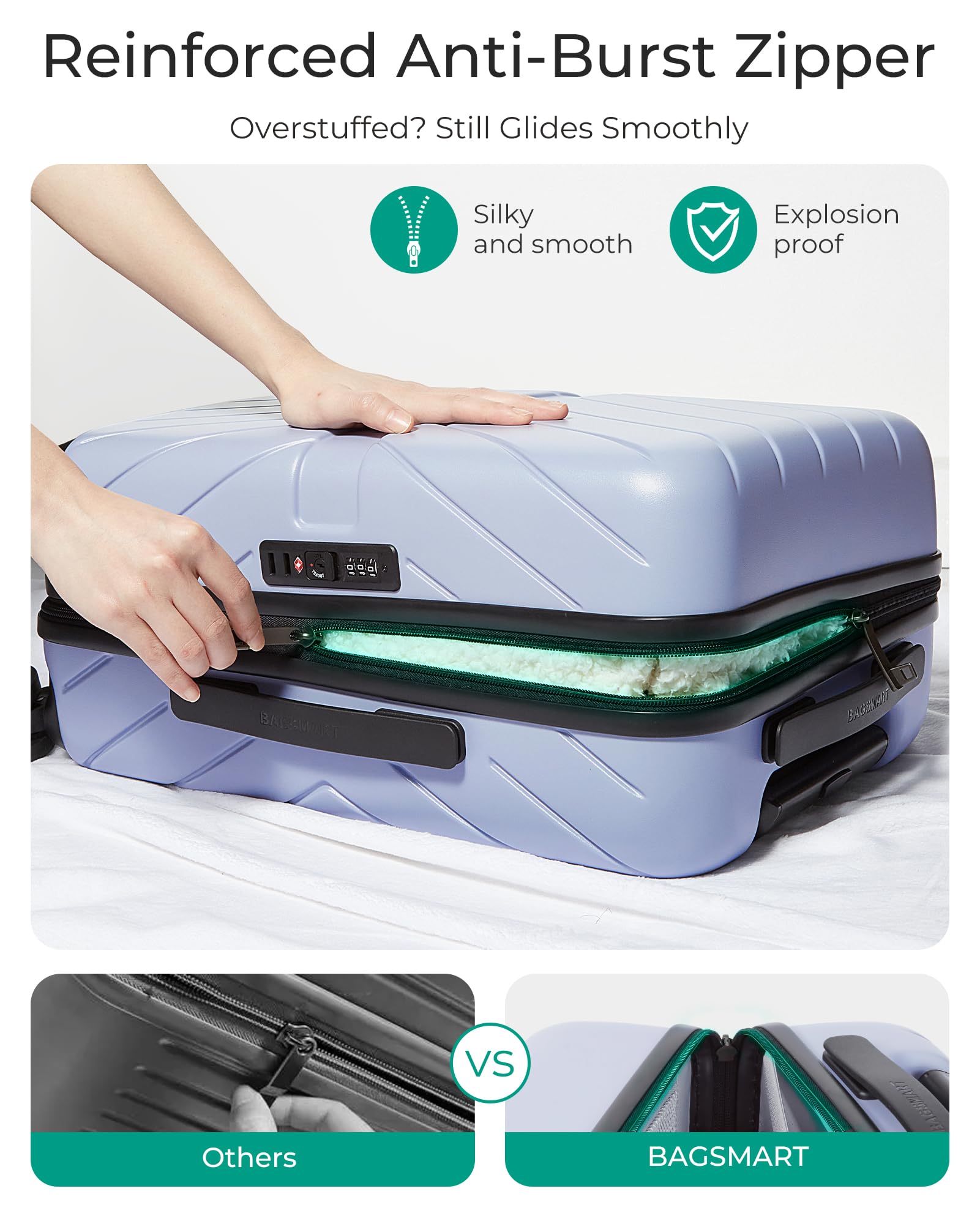 BAGSMART Carry On Luggage 22x14x9 Airline Approved, 20 Inch Lightweight Carry On Suitcase, Hard Shell Luggage with Spinner Wheels, 20 Inch Rolling Suitcases, Purple