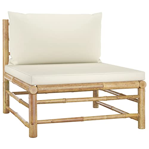 CUMYZO 11 Piece Patio Lounge Set with Cream White Cushions Bamboo 85kg/187lb