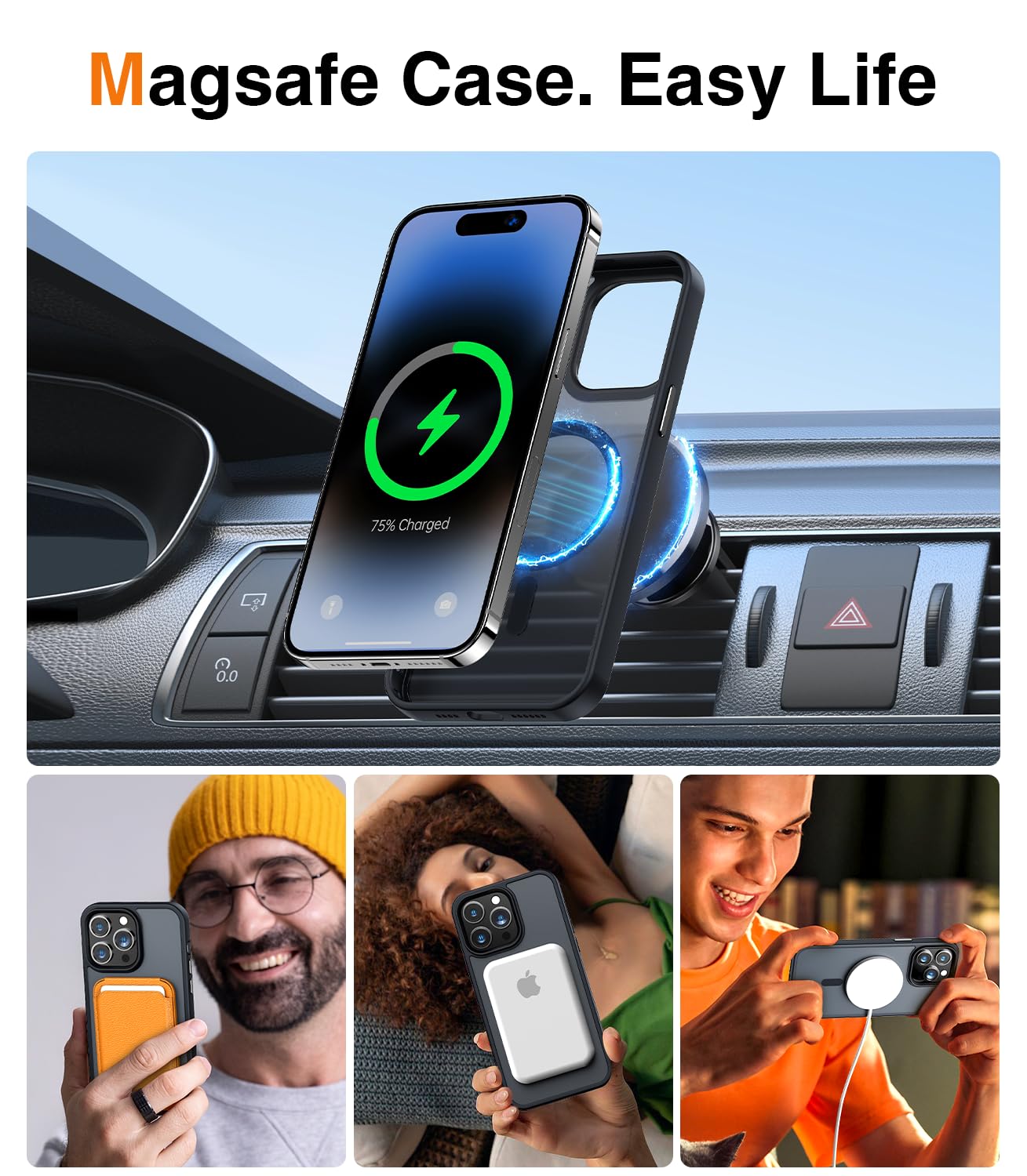 Meifigno Magic Mag Series for iPhone 14 Pro Max Case, [Military Grade Protection & Compatible with MagSafe], Translucent Matte Back with Aluminum Alloy Keys, for iPhone 14 Pro Max 6.7", Black