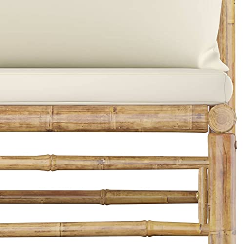 CUMYZO 11 Piece Patio Lounge Set with Cream White Cushions Bamboo 85kg/187lb