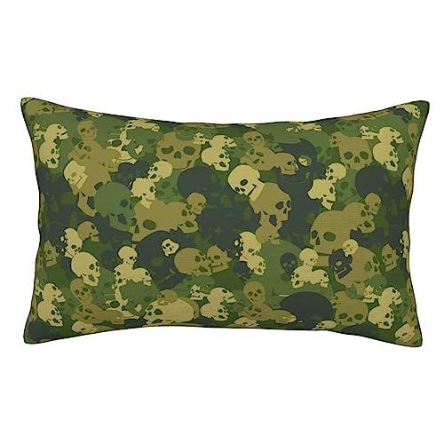ALYYDFF Skull Military camo Camouflage Green Pillow Cover Rectangle Throw Pillow Case for Sofa Bed Chair Living Room Home Decor 20"x30"