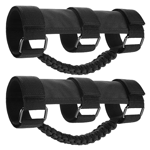 penobon Grab Handles for Wrangler JL JK TJ YJ CJ 1955-2023 Paracord Roll Bar Grab Handles with Metal Buckles, Black, Pack of 2