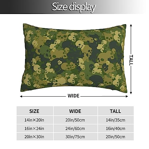 ALYYDFF Skull Military camo Camouflage Green Pillow Cover Rectangle Throw Pillow Case for Sofa Bed Chair Living Room Home Decor 20"x30"