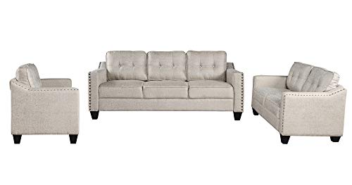 FULife 3-Piece Three Seaters Sofa Loveseat and Single Chair Living Room Furniture Set,Modern Button Tufted Upholstered Modular Sectional Couch for Aprtment/Office/Studio, Beige 77.2 in