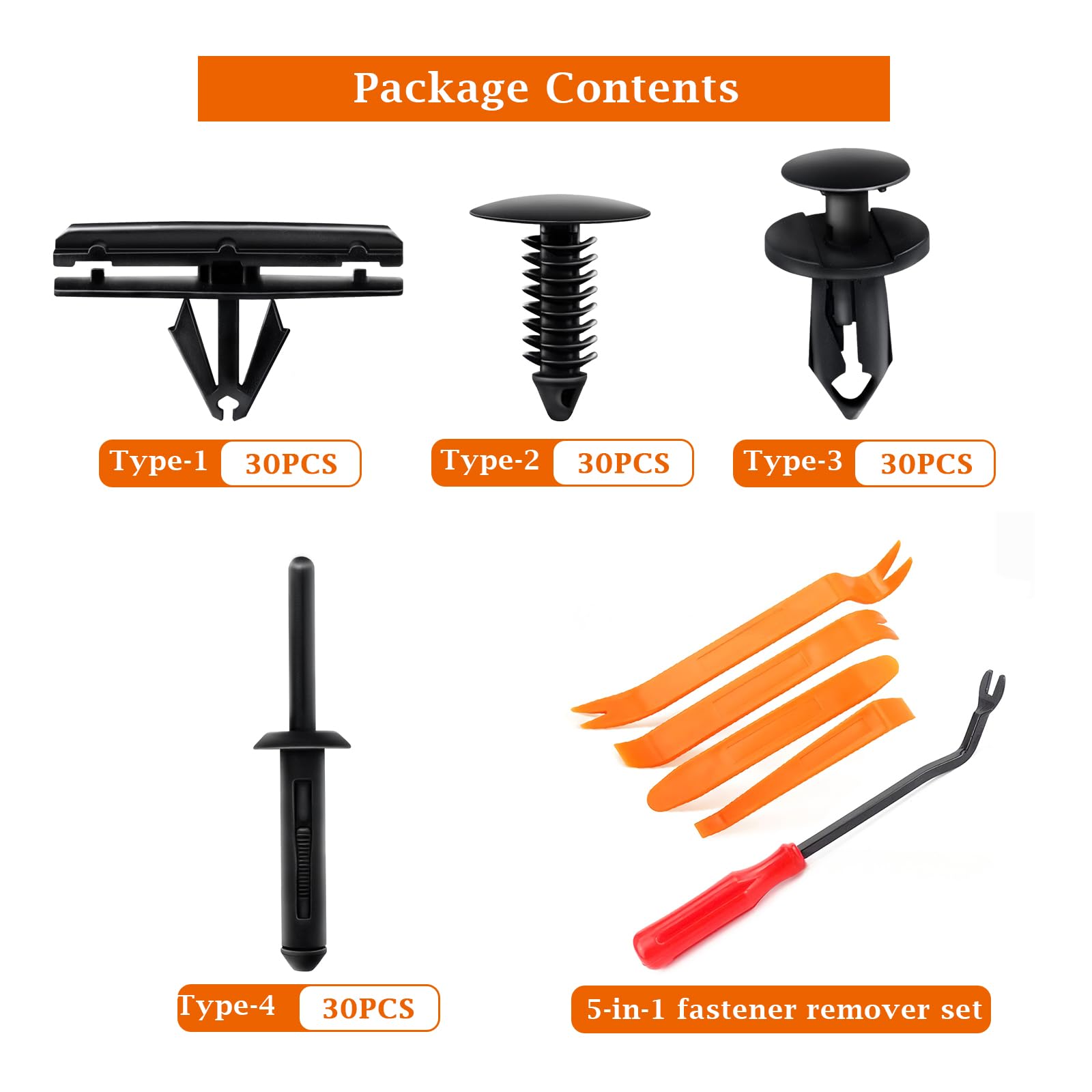 4 in 1 Wrangler Grille Fastener Retainer Clips, Fender Flare & Rocker Moulding Push-Type Clip, Fit 2007-2022 Wrangler&2005-2010 Grand Cherokee-125PCS