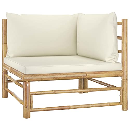 CUMYZO 11 Piece Patio Lounge Set with Cream White Cushions Bamboo 85kg/187lb
