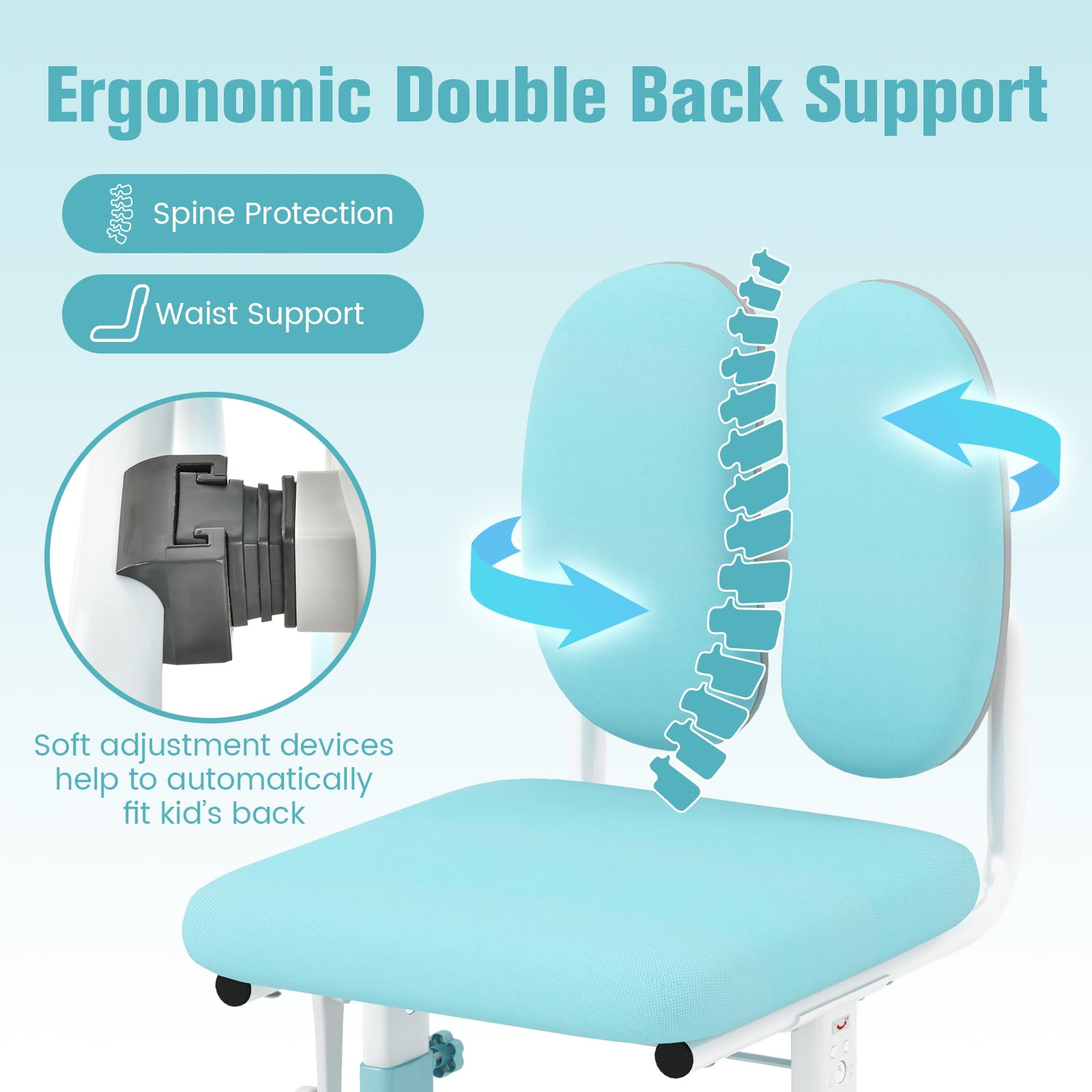 Costzon Kids Desk Chair, Height Adjustable Student Study Task Chair with Double Back Support, Rotatable Footrests, Mesh Ergonomic Office Chair, Kids Computer Chair for Boys Girls Bedroom School, Blue