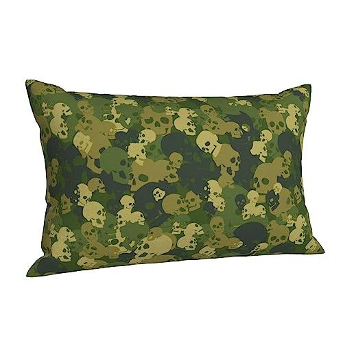 ALYYDFF Skull Military camo Camouflage Green Pillow Cover Rectangle Throw Pillow Case for Sofa Bed Chair Living Room Home Decor 20"x30"