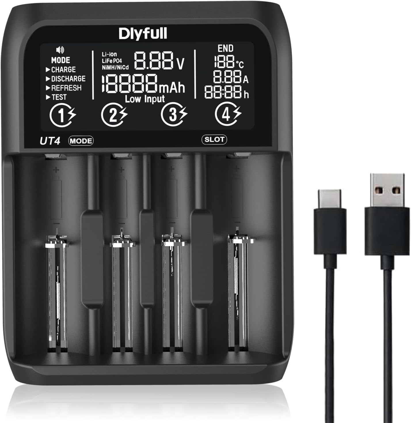 Dlyfull 18650 Battery Charger, LCD Universal Battery Charger with Discharge, Refresh and Test Functions for Ni-MH, Ni-Cd, AA, AAA, C, D, Li-ion, IMR, INR, ICR and LiFePO4 Rechargeable Batteries