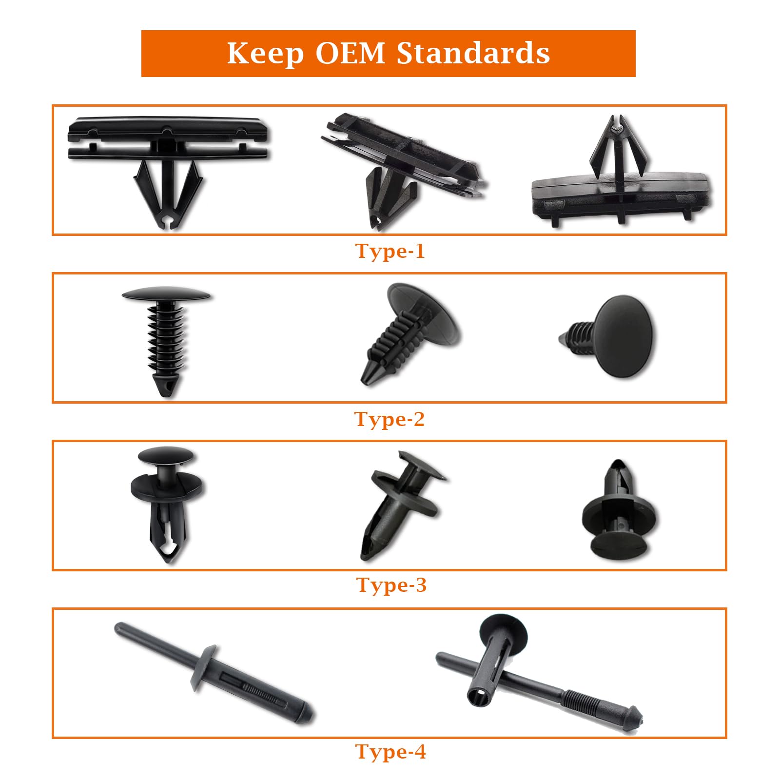4 in 1 Wrangler Grille Fastener Retainer Clips, Fender Flare & Rocker Moulding Push-Type Clip, Fit 2007-2022 Wrangler&2005-2010 Grand Cherokee-125PCS