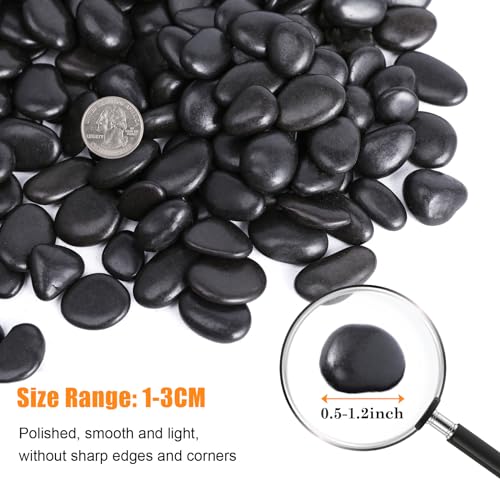 GRISUN 15lbs Black Natural River Rocks for Landscaping, Polished Pebbles for Plants Flower Bed Fish Tank Gravel Garden Home Decor, Aquarium Decorative Stones