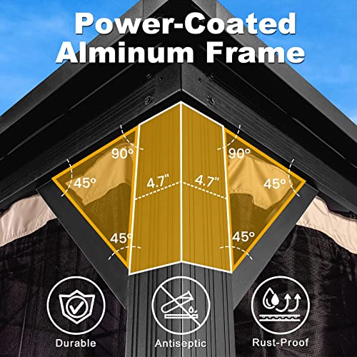 12' x 16' Gazebo, Outdoor Double Roof Canopy Hardtop Gazebo with Large Aluminum Frame, Galvanized Steel Top Gazebo with Ventilation and Mosquito Nettings, for Patio, Backyard, Deck and Lawns