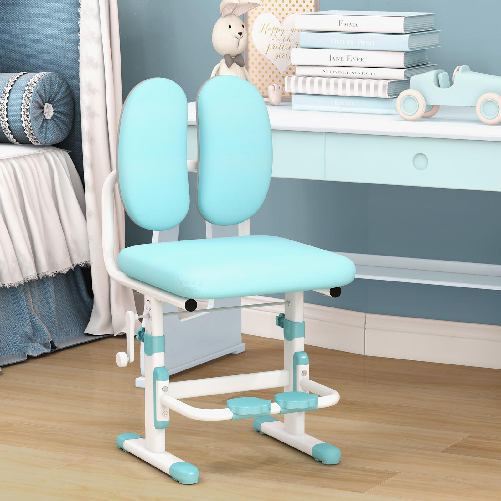 Costzon Kids Desk Chair, Height Adjustable Student Study Task Chair with Double Back Support, Rotatable Footrests, Mesh Ergonomic Office Chair, Kids Computer Chair for Boys Girls Bedroom School, Blue