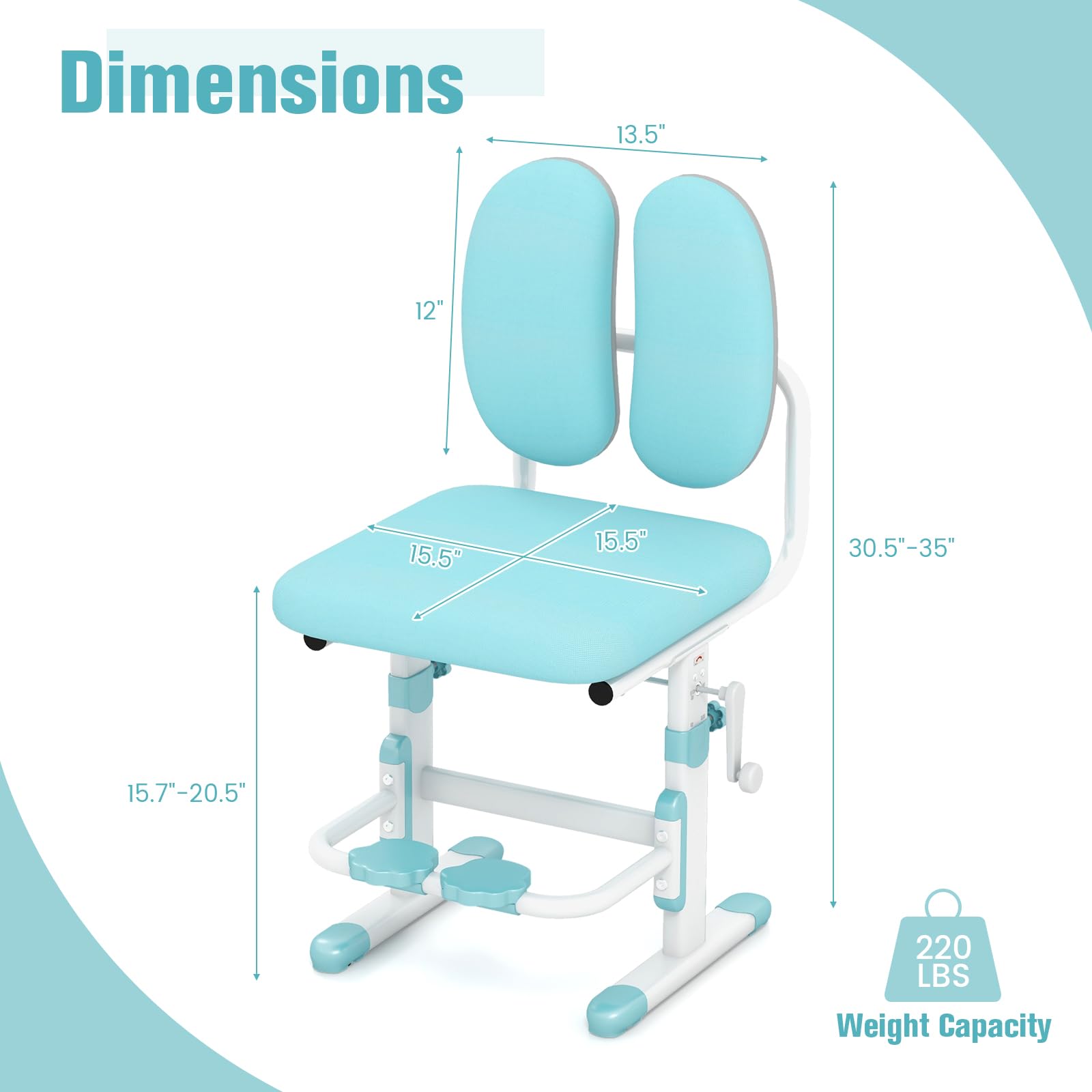 Costzon Kids Desk Chair, Height Adjustable Student Study Task Chair with Double Back Support, Rotatable Footrests, Mesh Ergonomic Office Chair, Kids Computer Chair for Boys Girls Bedroom School, Blue