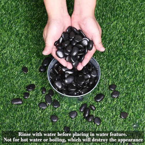 GRISUN 15lbs Black Natural River Rocks for Landscaping, Polished Pebbles for Plants Flower Bed Fish Tank Gravel Garden Home Decor, Aquarium Decorative Stones