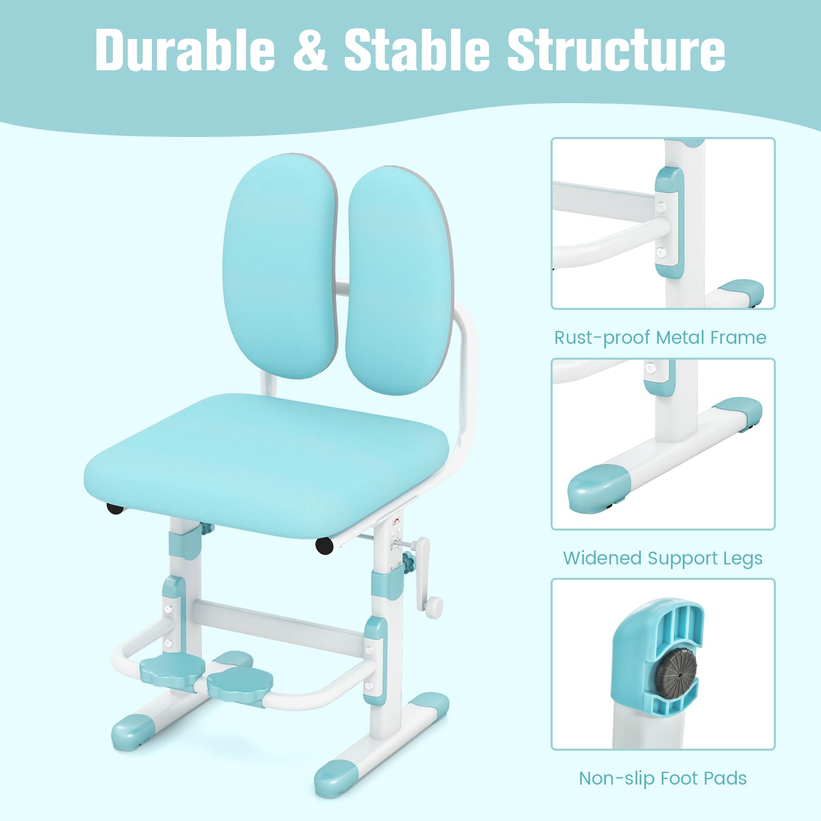 Costzon Kids Desk Chair, Height Adjustable Student Study Task Chair with Double Back Support, Rotatable Footrests, Mesh Ergonomic Office Chair, Kids Computer Chair for Boys Girls Bedroom School, Blue