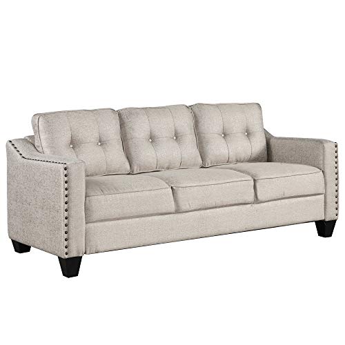 FULife 3-Piece Three Seaters Sofa Loveseat and Single Chair Living Room Furniture Set,Modern Button Tufted Upholstered Modular Sectional Couch for Aprtment/Office/Studio, Beige 77.2 in