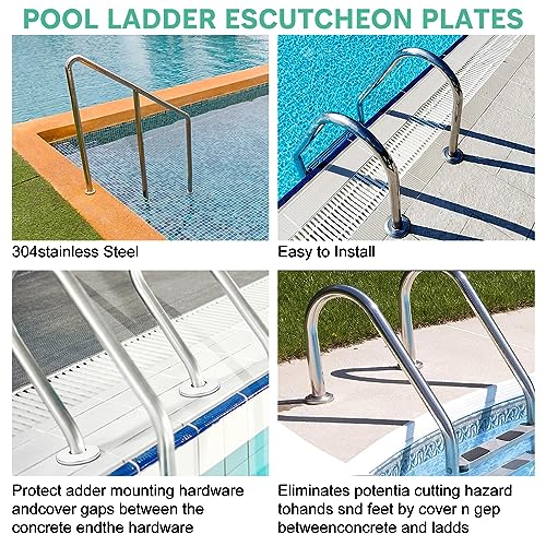 Juvielich 4 Pcs Escutcheon Plate Cover Base Pipe Cover Flange Plates 51mm Fit Pipe Dia 2.01" Overall Diameter 3.94 Inch 304 Stainless Steel for Pool Spa Ladder Handrail Post Plate Guardrail Silver