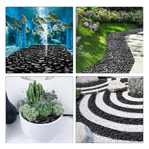 GRISUN 15lbs Black Natural River Rocks for Landscaping, Polished Pebbles for Plants Flower Bed Fish Tank Gravel Garden Home Decor, Aquarium Decorative Stones