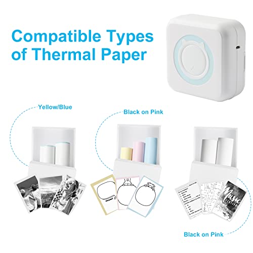 Portable Mini Printer, Pocket Bluetooth Thermal Printers with 7 Rolls Printing Paper for Smartphone, Inkless Printing Gift for DIY Label Receipt Photo Notes Study Home Office