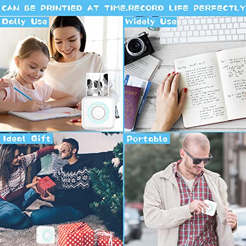 Portable Mini Printer, Pocket Bluetooth Thermal Printers with 7 Rolls Printing Paper for Smartphone, Inkless Printing Gift for DIY Label Receipt Photo Notes Study Home Office