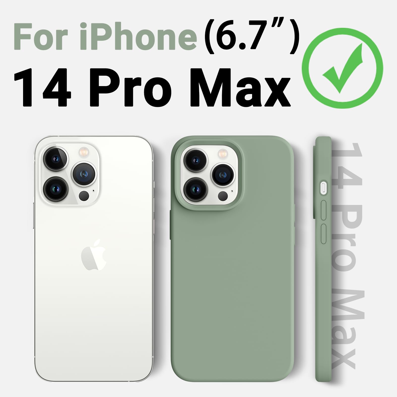 AOTESIER Shockproof Designed for iPhone 14 Pro Max Case, [Food Grade Silicone] [Military Drop Protection] with Anti-Scratch Lining Protective Phone Case for 14 ProMax, 6.7 inch, Calke Green