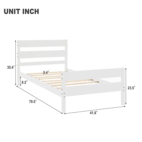 LCH Twin Bed Frames, Wood Twin Bed Frame with Headboard and Footboard Kids Bed Frame,Twin Wooden Bedframes Platform with Storage for Girls Boy No Box Spring Needed (White)