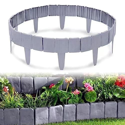 Reheyre 10pcs Garden Landscape Edging Borders, Anti-deform Garden Edging Border, Garden Landscape Edging Border for Grass Lawns Yard, Faux Stone Design Lawn Border Black