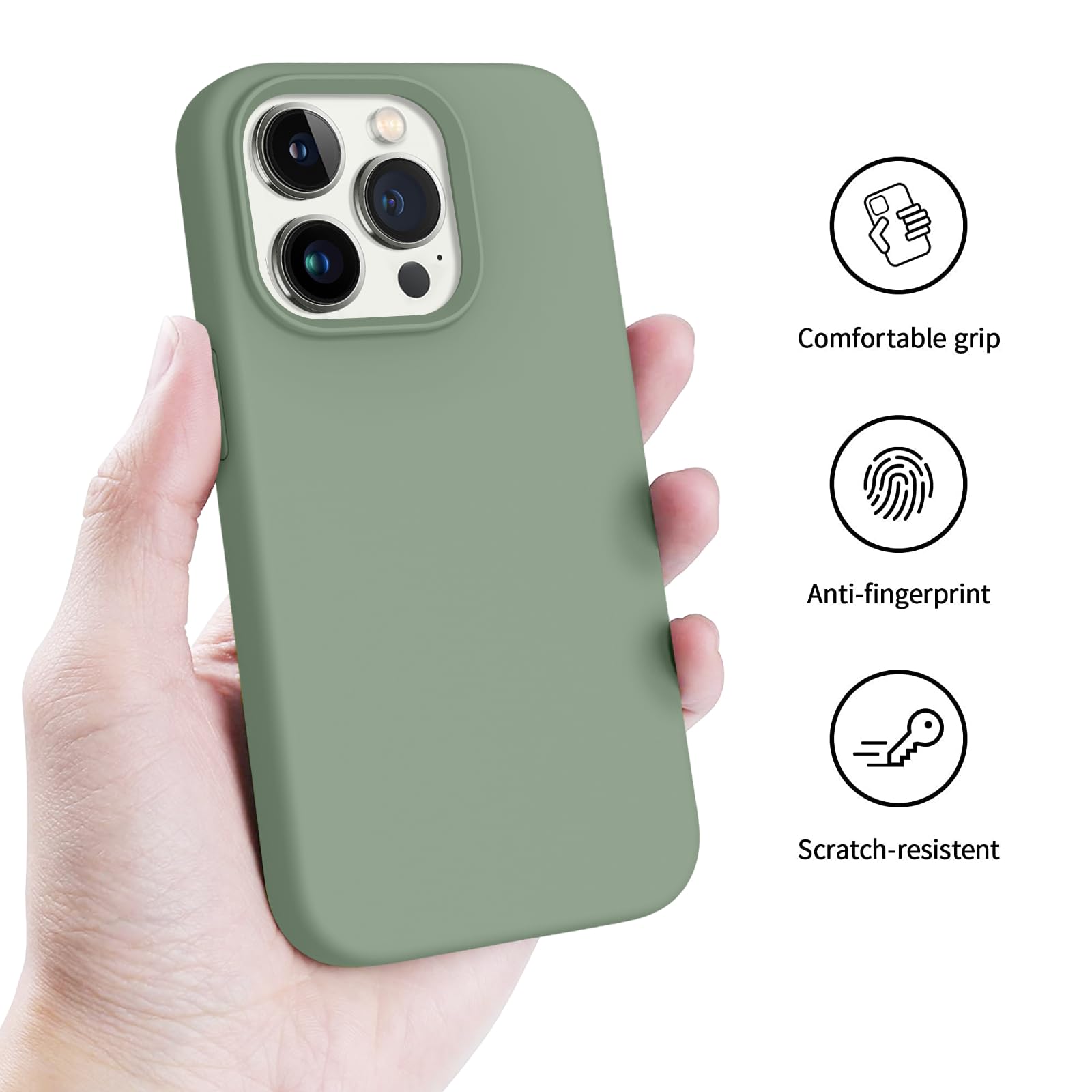 AOTESIER Shockproof Designed for iPhone 14 Pro Max Case, [Food Grade Silicone] [Military Drop Protection] with Anti-Scratch Lining Protective Phone Case for 14 ProMax, 6.7 inch, Calke Green