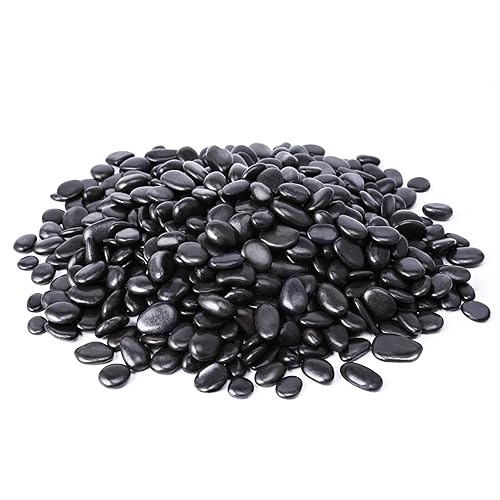 GRISUN 15lbs Black Natural River Rocks for Landscaping, Polished Pebbles for Plants Flower Bed Fish Tank Gravel Garden Home Decor, Aquarium Decorative Stones