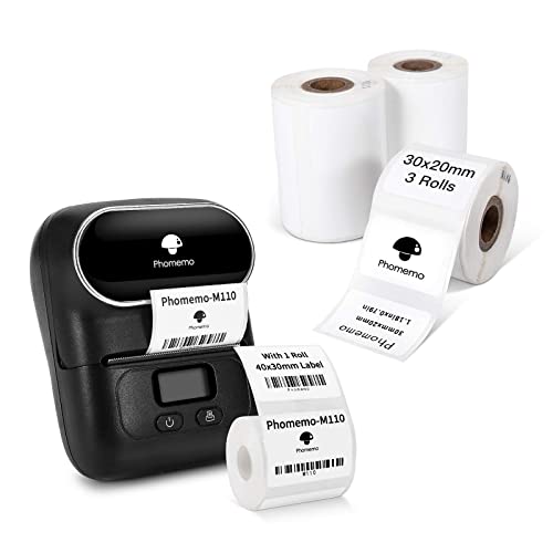 Phomemo M110 Bluetooth Label Maker with 3 Rolls 1.18" x 0.79" (30x20mm),Bluetooth Thermal Label Maker Printer for Clothing, Jewelry, Retail, Mailing, Barcode, Compatible with Android & iOS System