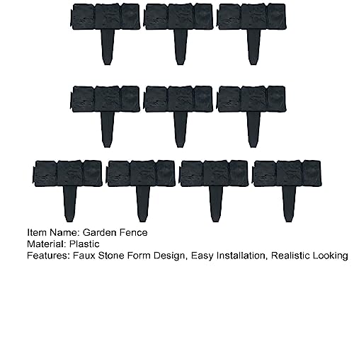 Reheyre 10pcs Garden Landscape Edging Borders, Anti-deform Garden Edging Border, Garden Landscape Edging Border for Grass Lawns Yard, Faux Stone Design Lawn Border Black