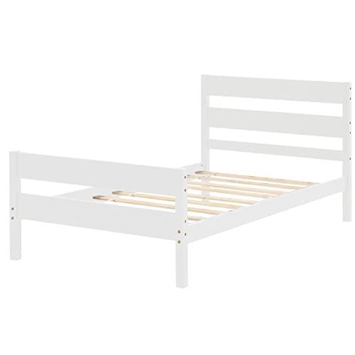 LCH Twin Bed Frames, Wood Twin Bed Frame with Headboard and Footboard Kids Bed Frame,Twin Wooden Bedframes Platform with Storage for Girls Boy No Box Spring Needed (White)