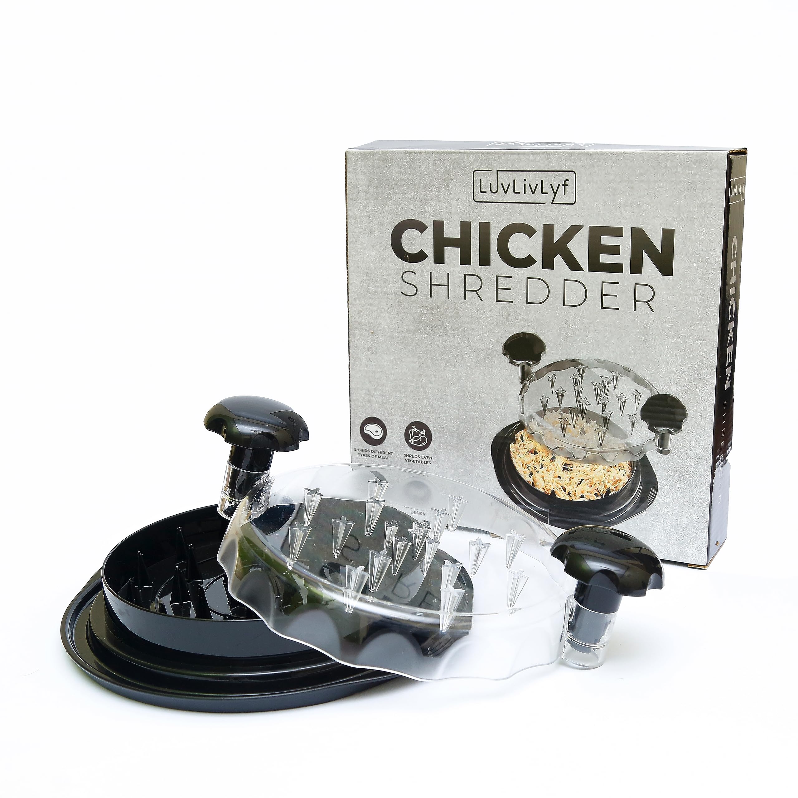 Chicken Shredder Tool Twist Large -Effortless Meat Shredder with Transparent Lid |Versatile Meat Grinder & Slicer for Chicken, Beef, Pork- Heat Resistant Chicken Shredder with Ergonomic Handle (Black)