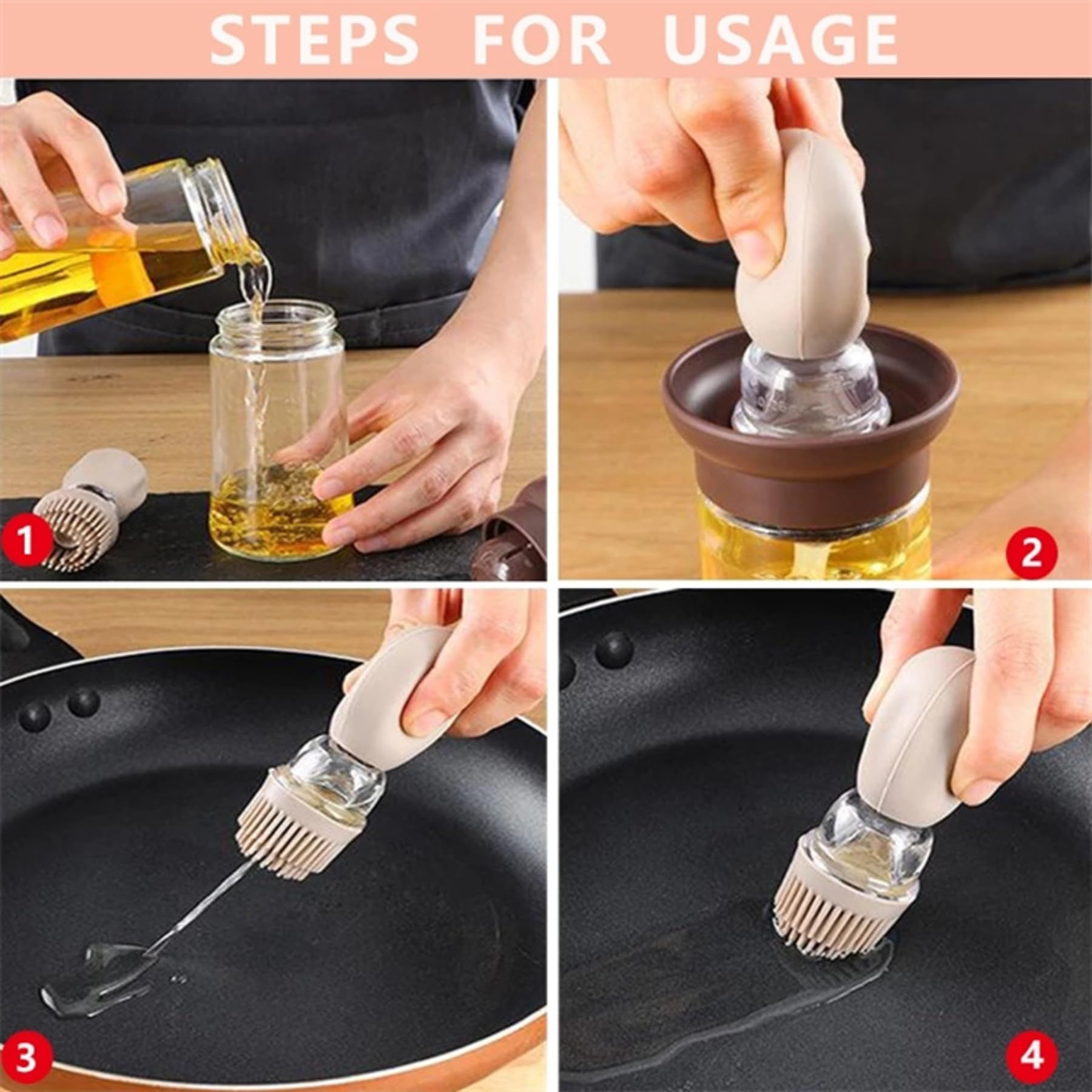 Olive Oil Dispenser With Silicone Brush - 2 In 1 Measuring Glass Oil Dispenser Bottle For Kitchen Cooking, Bbq, Grill, Baking, Roasting, Air Fryer, Pancake, Kitchen Gadgets (Beige)