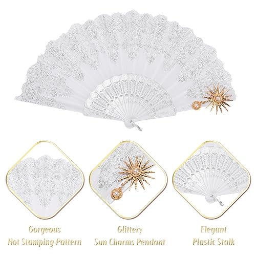 GEPAS Spanish Folding Fan Vintage Lace Women Handheld Fan for Dancing,Party,Festival and Gift (White)