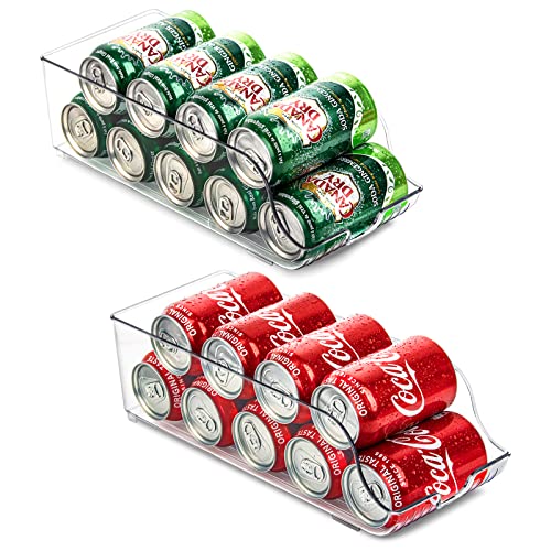 2 Pack Soda Can Organizer for Refrigerator, Can Orgainzer for Pantry, Kitchen, Countertops, Cabinets, Clear Plastic Canned Food Dispenser, Beverage Holder, Can Dispenser