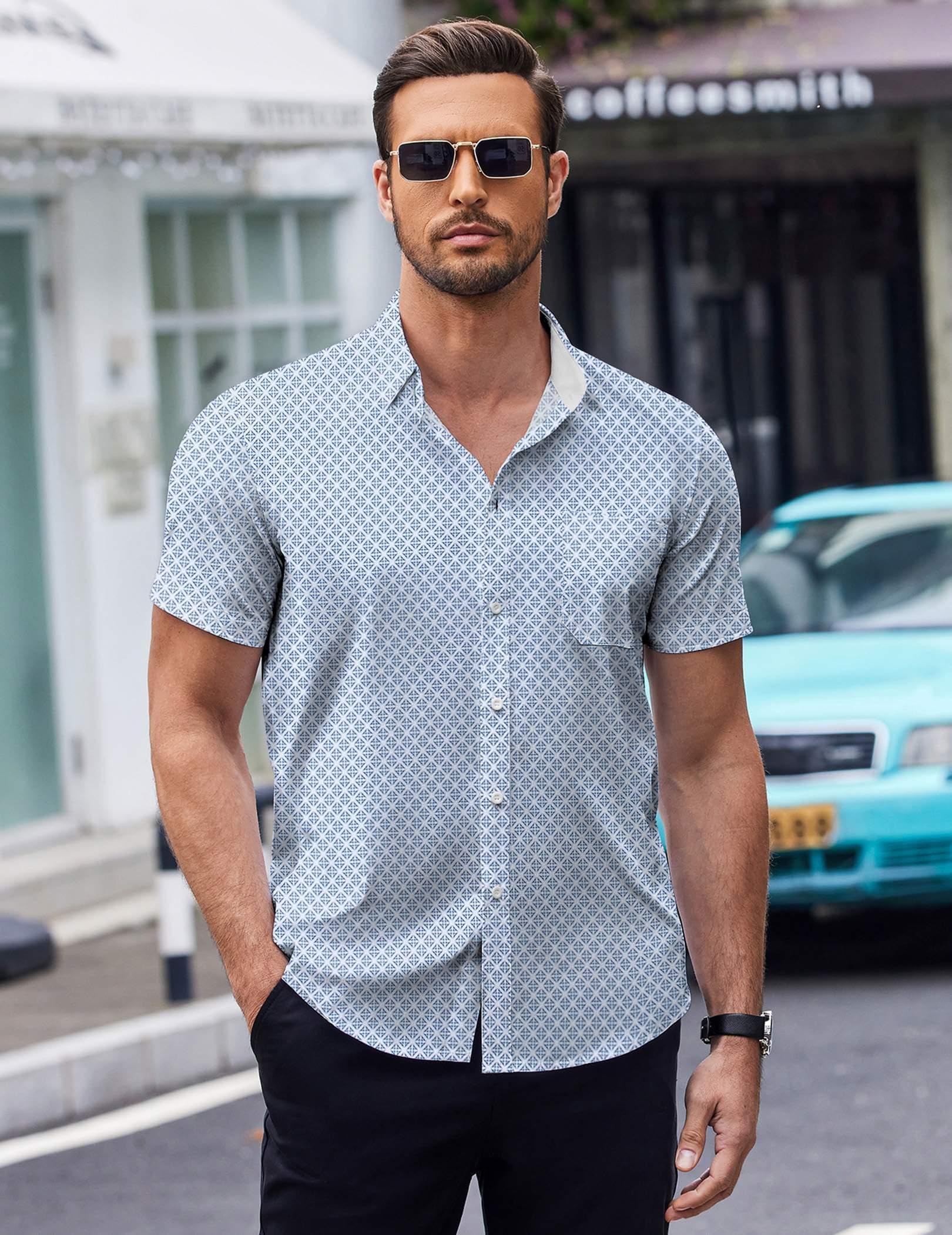 COOFANDY Men's Short Sleeve Dress Shirts Wrinkle Free Polka Dot Print Shirt Casual Button Down Shirts with Pocket