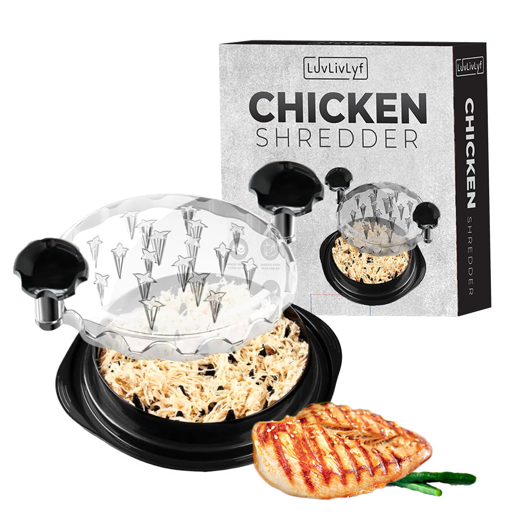 Chicken Shredder Tool Twist Large -Effortless Meat Shredder with Transparent Lid |Versatile Meat Grinder & Slicer for Chicken, Beef, Pork- Heat Resistant Chicken Shredder with Ergonomic Handle (Black)