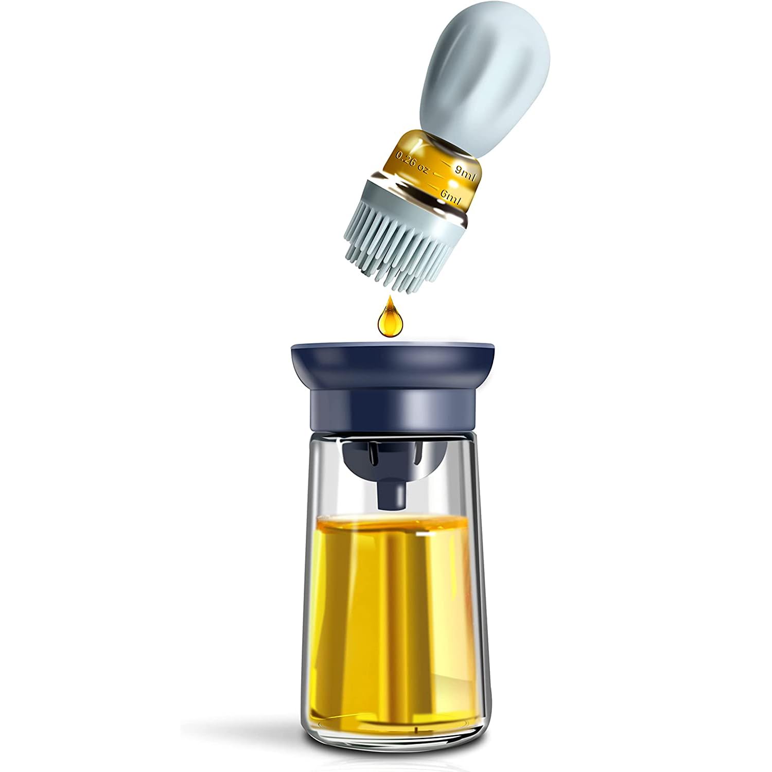 Olive Oil Dispenser With Silicone Brush - 2 In 1 Measuring Glass Oil Dispenser Bottle For Kitchen Cooking, Bbq, Grill, Baking, Roasting, Air Fryer, Pancake, Kitchen Gadgets (Beige)