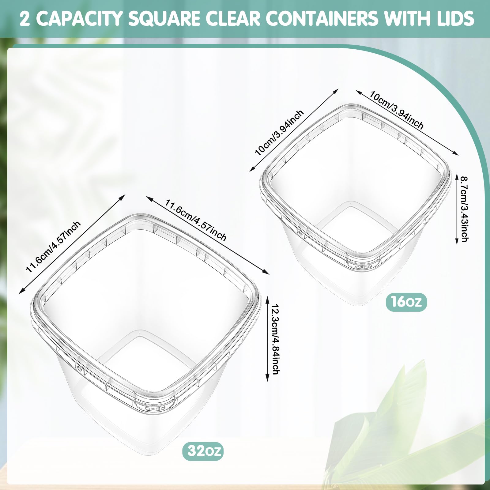60 Pack Square Clear Plastic Deli Containers with Lids 32 oz 16 oz Stackable Tamper Proof Airtight Food Storage Containers Square Plastic Jars for Food Prep Freezer Kitchen Restaurant Supplies