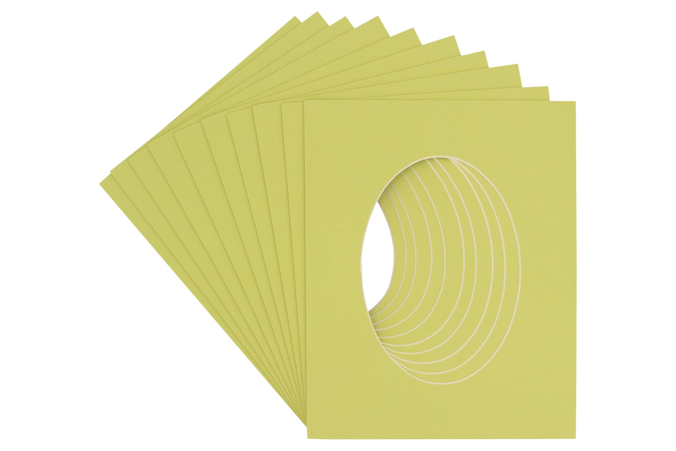8x10 Mat Bevel Cut for 5x7 Photos - Precut Pistachio Green Oval Shaped Photo Mat Board Opening - Acid Free Matte to Protect Your Pictures - Bevel Cut for Family Photos, Pack of 10 Matboards Show Kits
