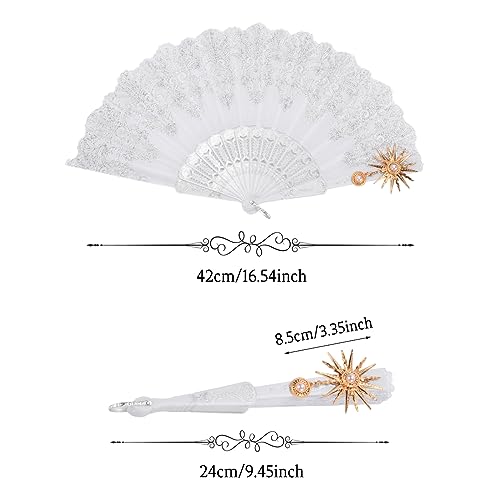 GEPAS Spanish Folding Fan Vintage Lace Women Handheld Fan for Dancing,Party,Festival and Gift (White)