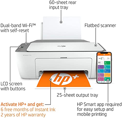 Bools H-P DeskJet 275Series Wireless Color All-in-One Printer Connects with Wi-Fi & USB, and with A USB Printer Cable