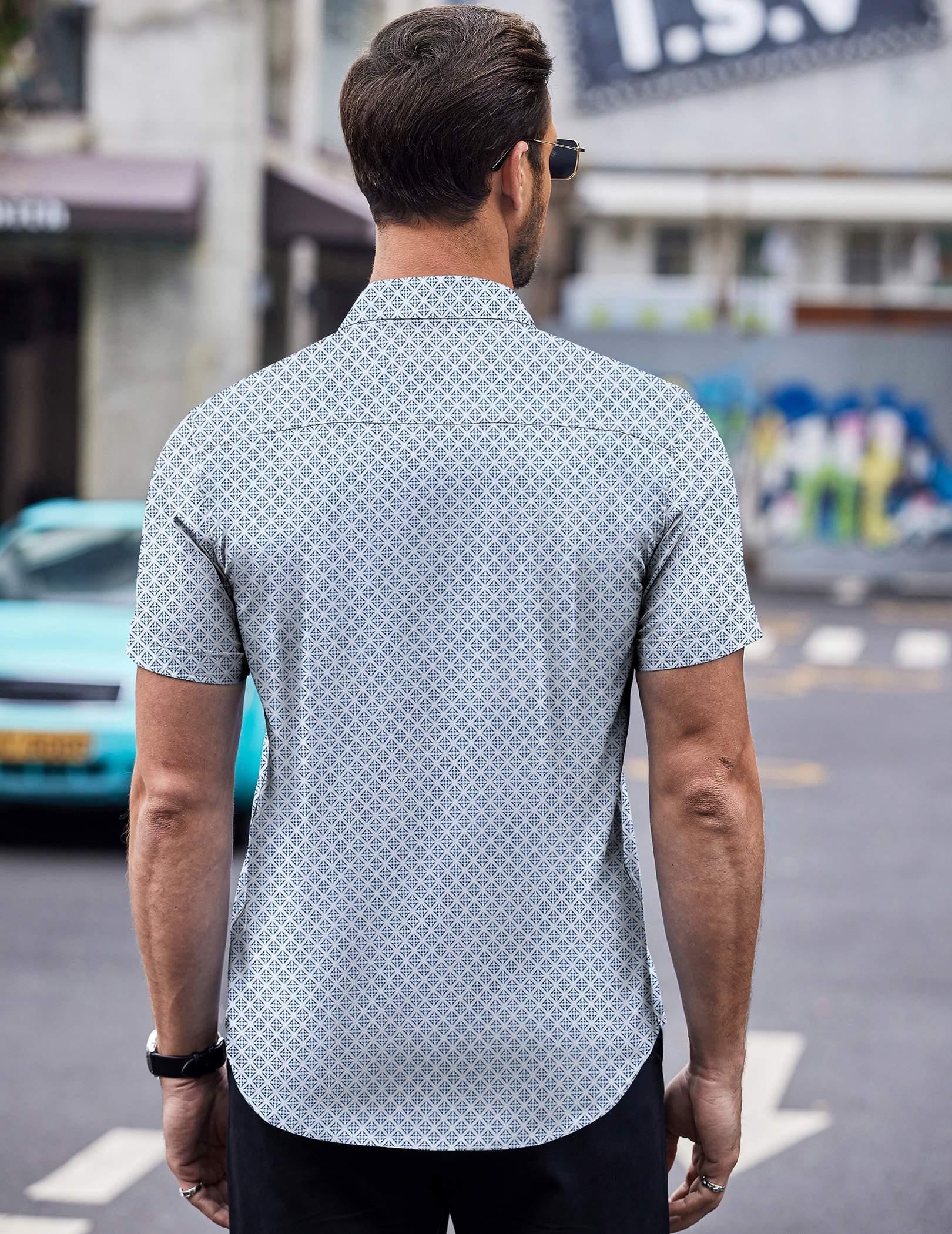 COOFANDY Men's Short Sleeve Dress Shirts Wrinkle Free Polka Dot Print Shirt Casual Button Down Shirts with Pocket